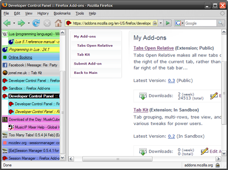 Grouped, Multi-row tabs on Firefox with Tab Kit